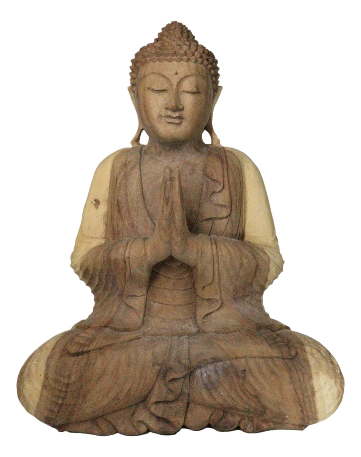 Acacia Wood Large Meditating Buddha Gautama Amitabha In Prayer Statue ...