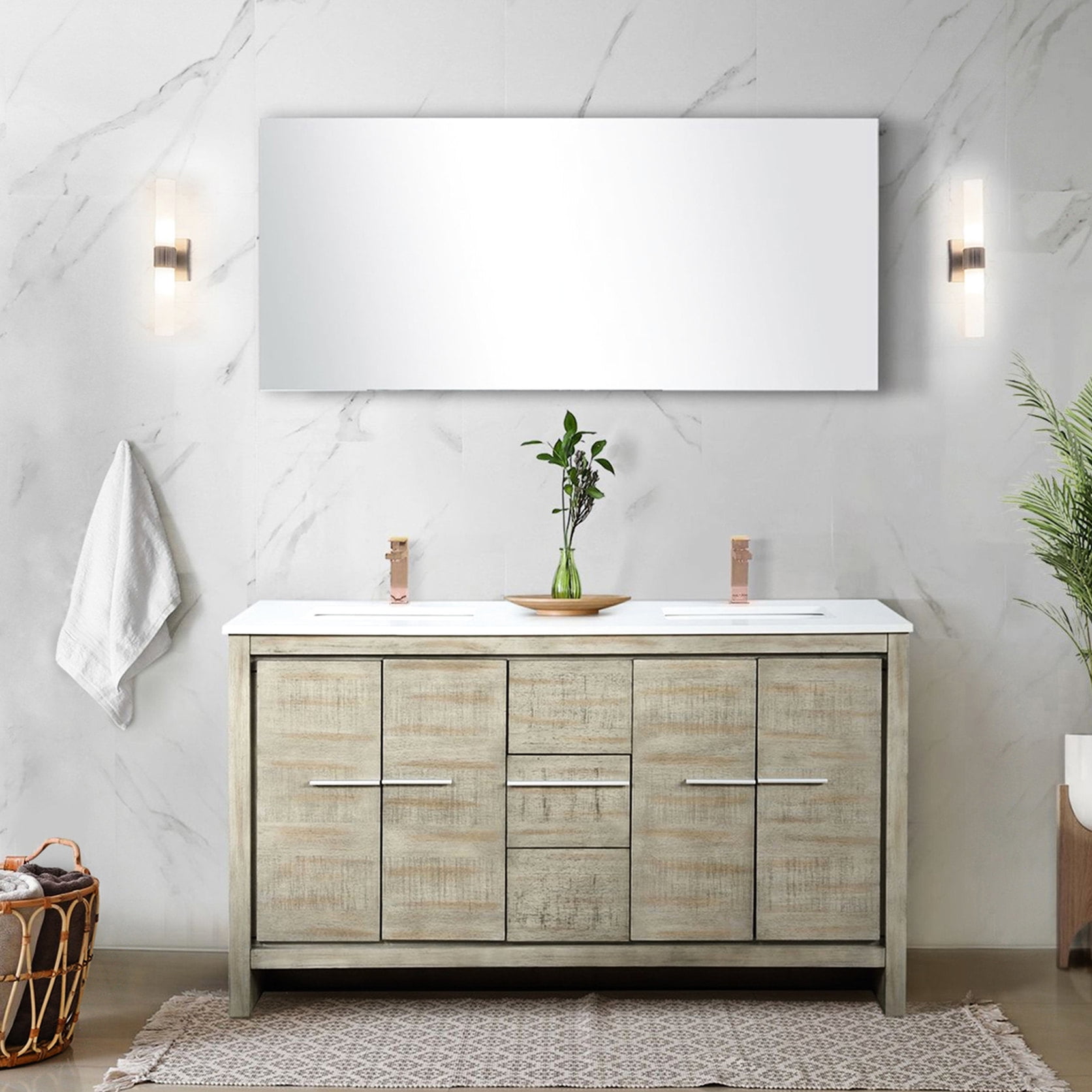 Acacia Wood Main Material | Vanity with Cultured Marble Top and Rose ...