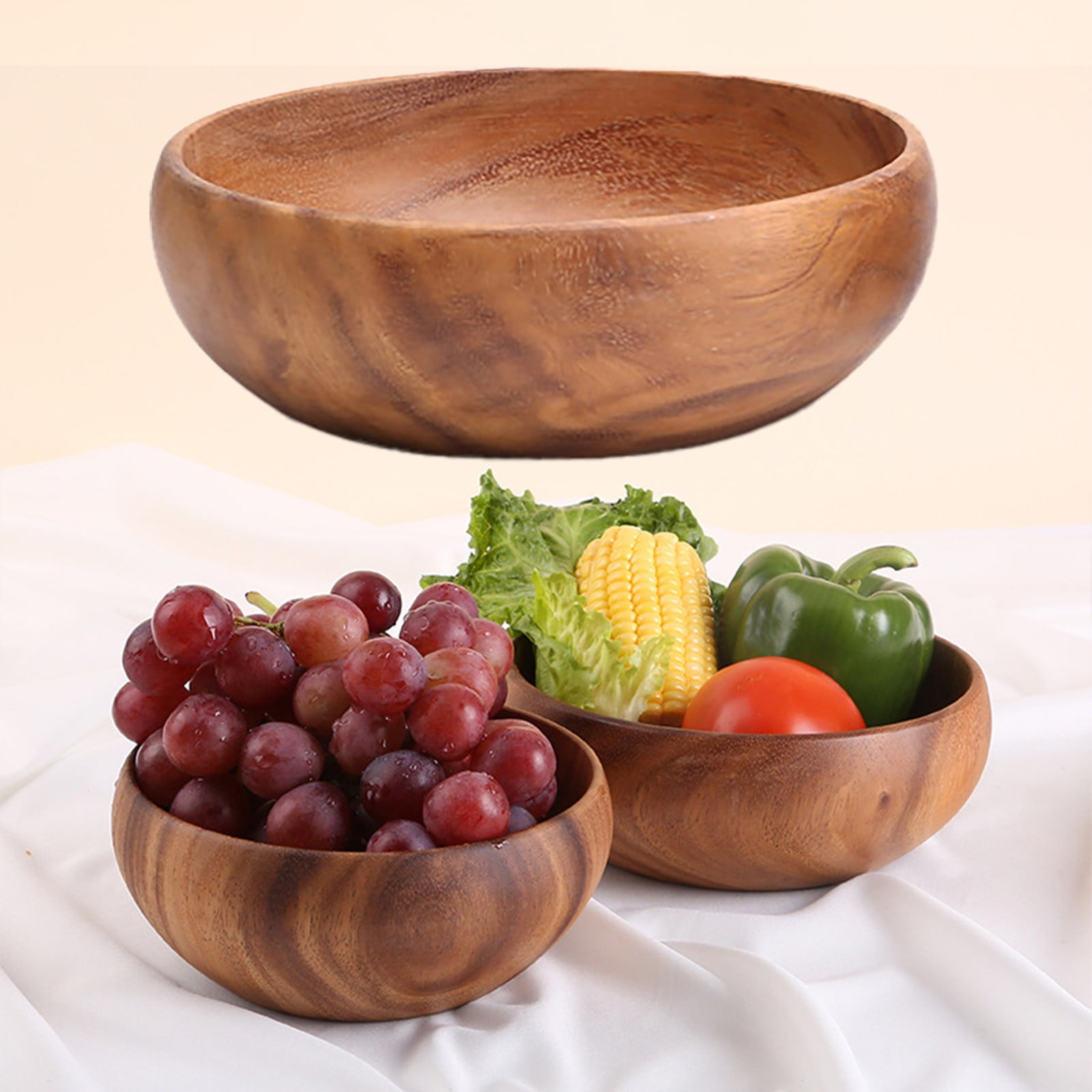 Acacia Wood Mixing Bowls 20cm Round Medieval Style LARP Kitchen ...
