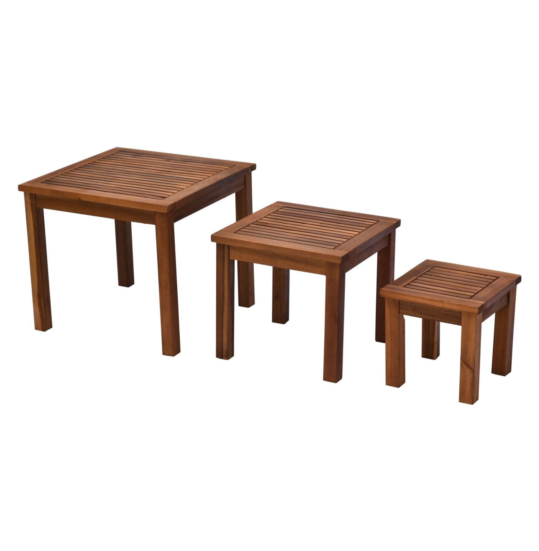 Acacia Wood Nesting Table Set - 3PC Outdoor Patio Side Tables, Multi ...