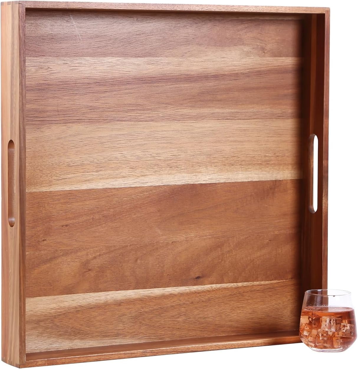 Acacia Wood Ottoman Tray, 20 inches Large Wooden Tray for Ottoman for Living Room, Serving Tray ...