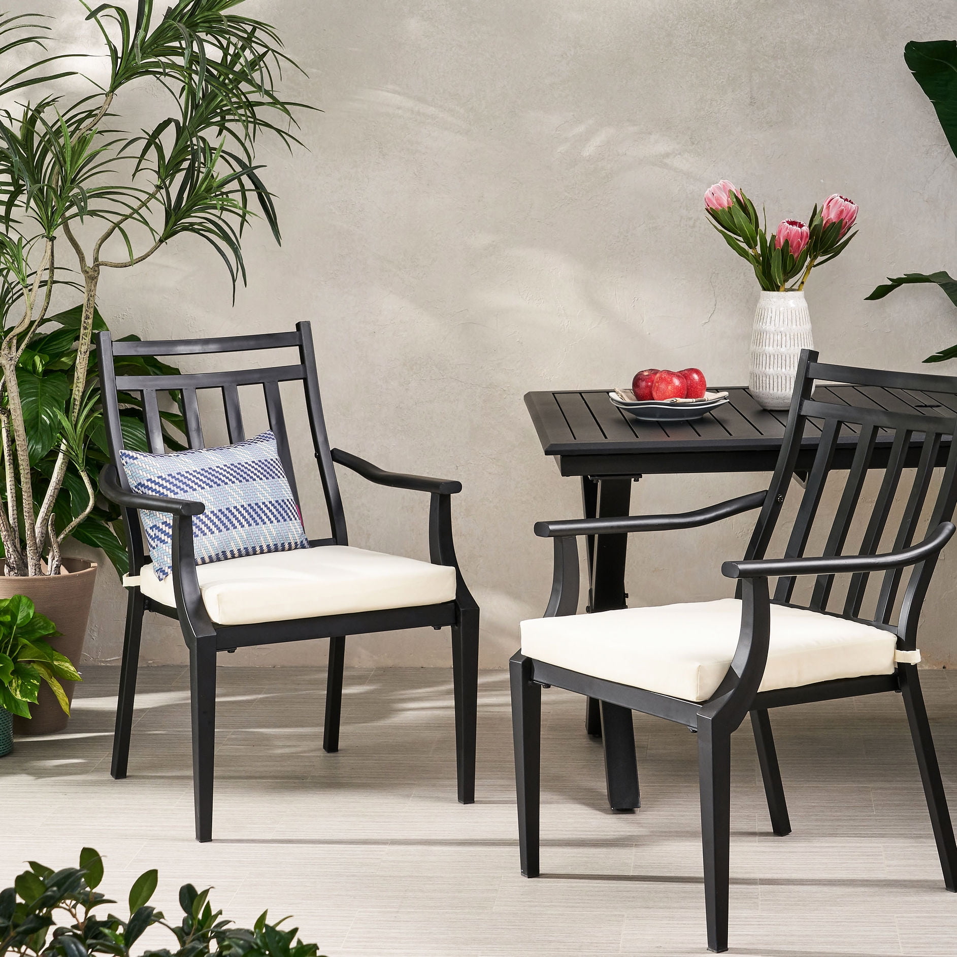 Acacia Wood Outdoor Dining Chair+Classic Open Slat Design"-"Backyard ...