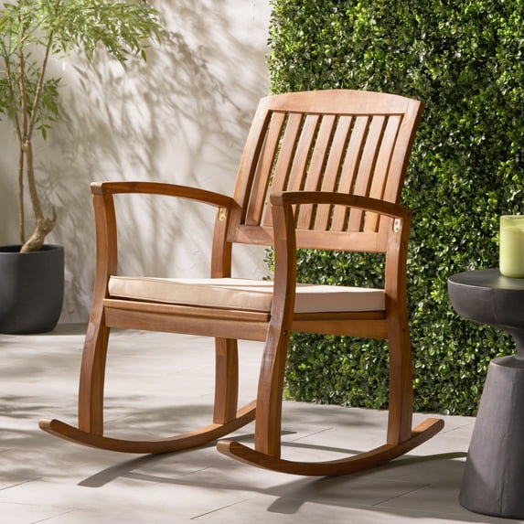 Acacia Wood Outdoor Rocking Chair with Cushions | Patio, Garden ...