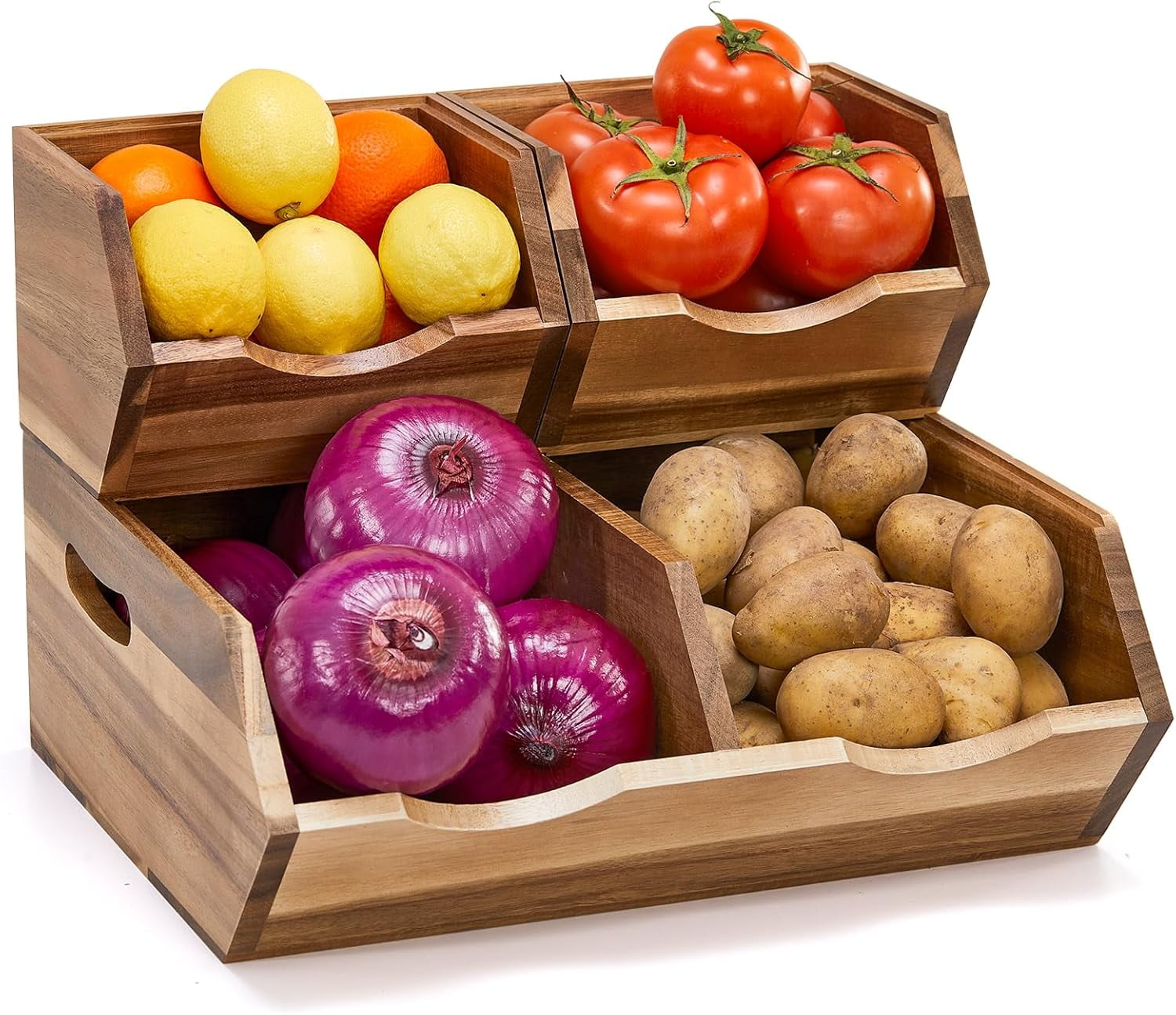 Acacia Wood Pantry Storage Bins, Stackable Storage Baskets Potato and ...