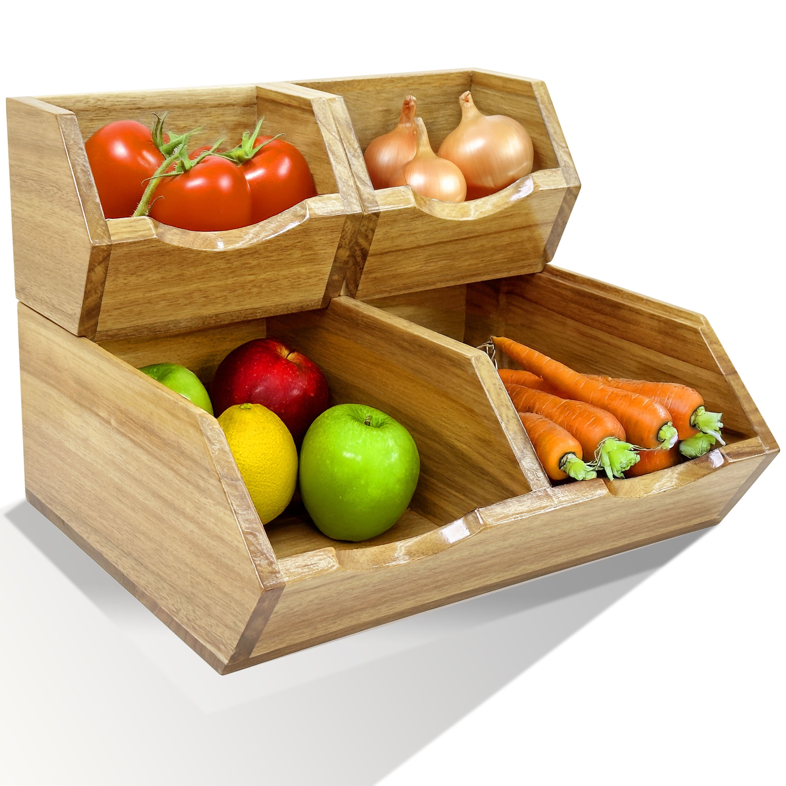 HD WOOD CRAFT Acacia Wood Storage Bins, Stackable Vegetable Basket ...