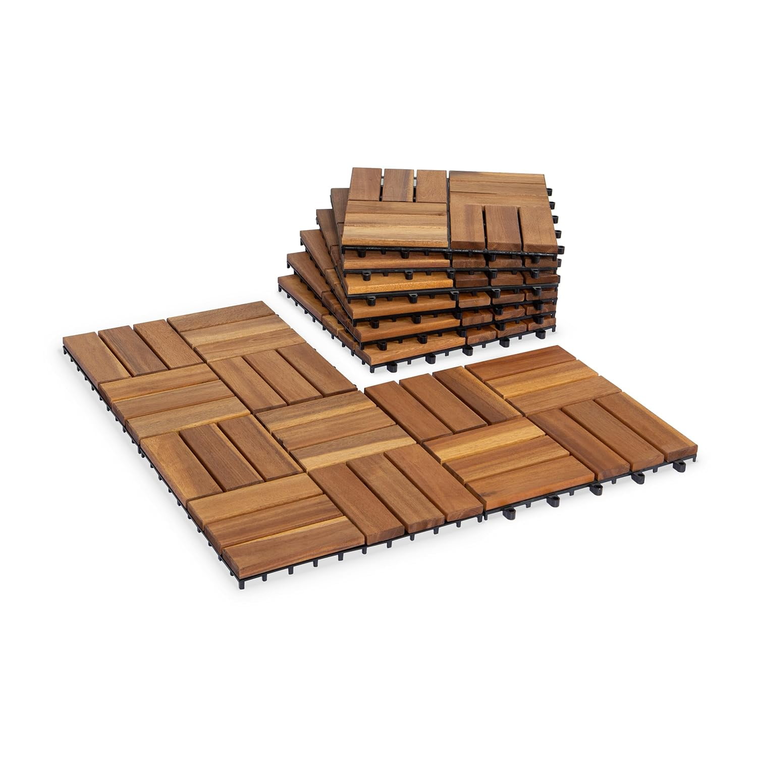 Acacia Wood Patio Deck Tile-9 Pcs 12 Slats Interlocking Decking Tiles ...