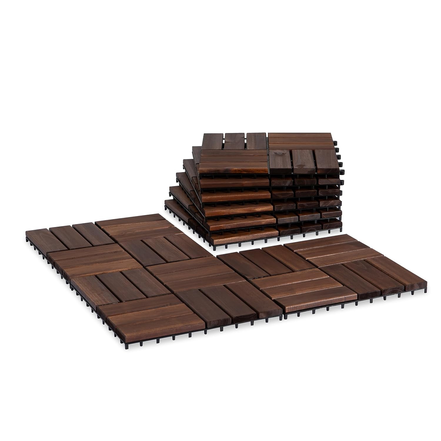 Acacia Wood Patio Deck Tiles-9 Pcs 12 Slats Interlocking Decking Tiles ...