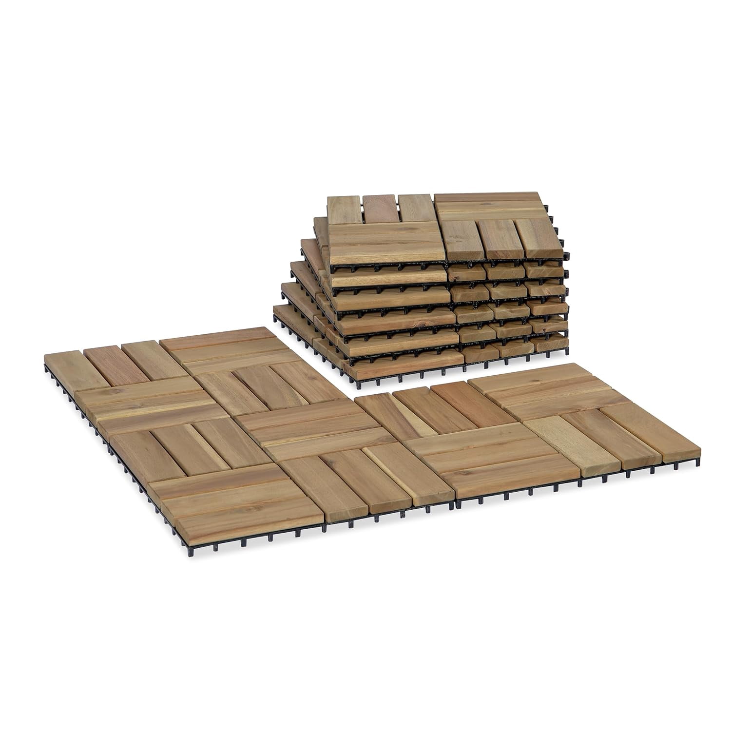 Acacia Wood Patio Deck Tiles-9 Pcs 12 Slats Interlocking Decking Tiles ...