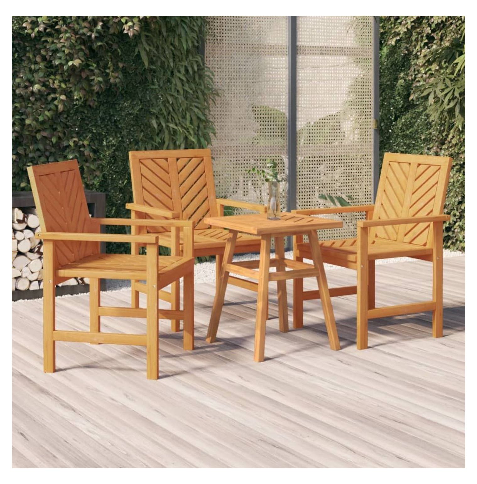 Acacia Wood Patio Dining Chairs 3-Piece Set, Outdoor Furniture Fishbone ...