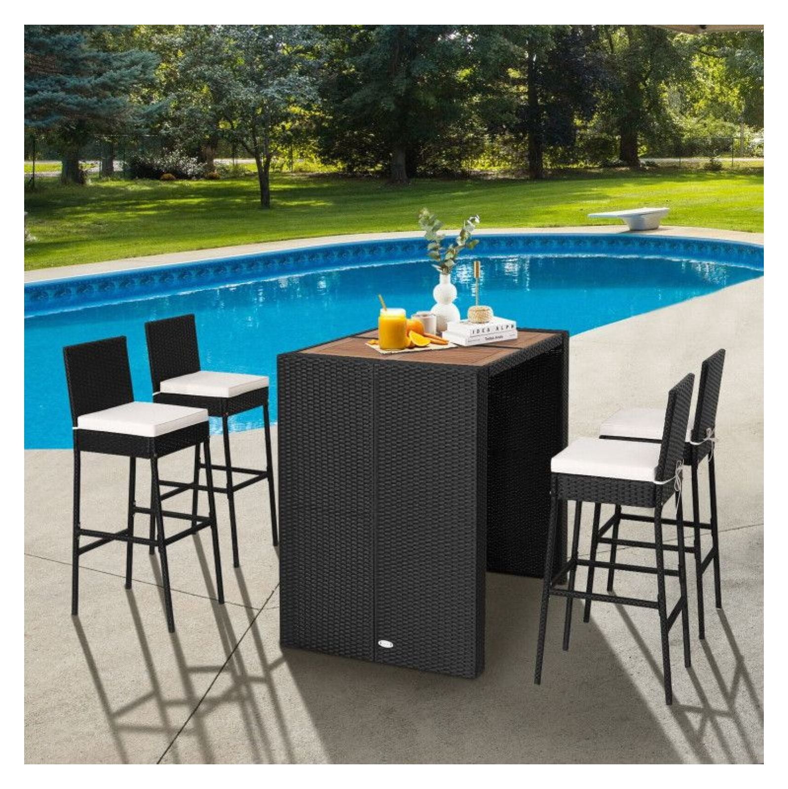 Acacia Wood Patio Dining Set 5 Pieces, Outdoor Bar Table with 4 Stools ...