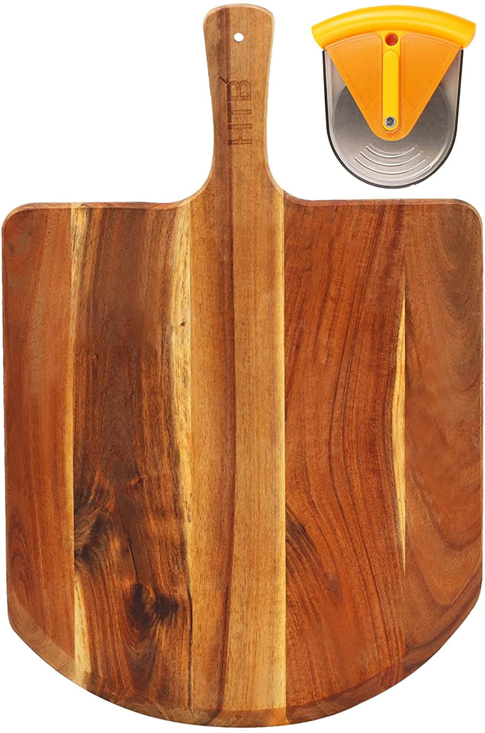 Acacia Wood Pizza Board with Serving Handle, 19x12 Inch Cutting Paddle ...