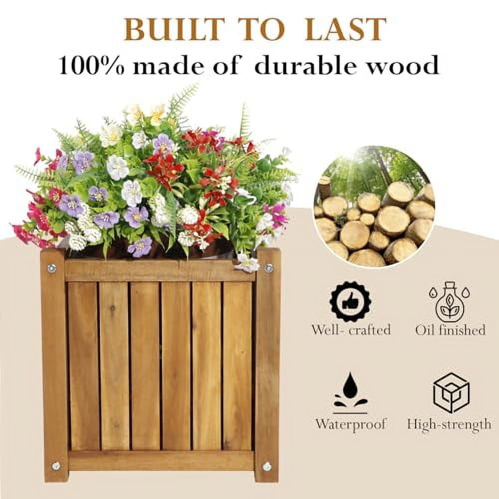 Acacia Wood Planter Box, Durable Square Small Pot, 14 Inches Wooden ...