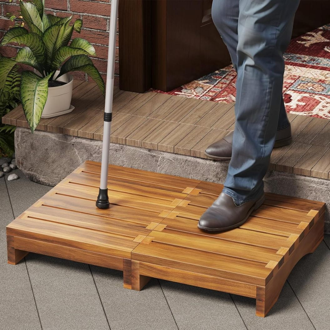 Acacia Wood Platform Step Stool, 3.5" Height Wooden Steps for Outdoor ...