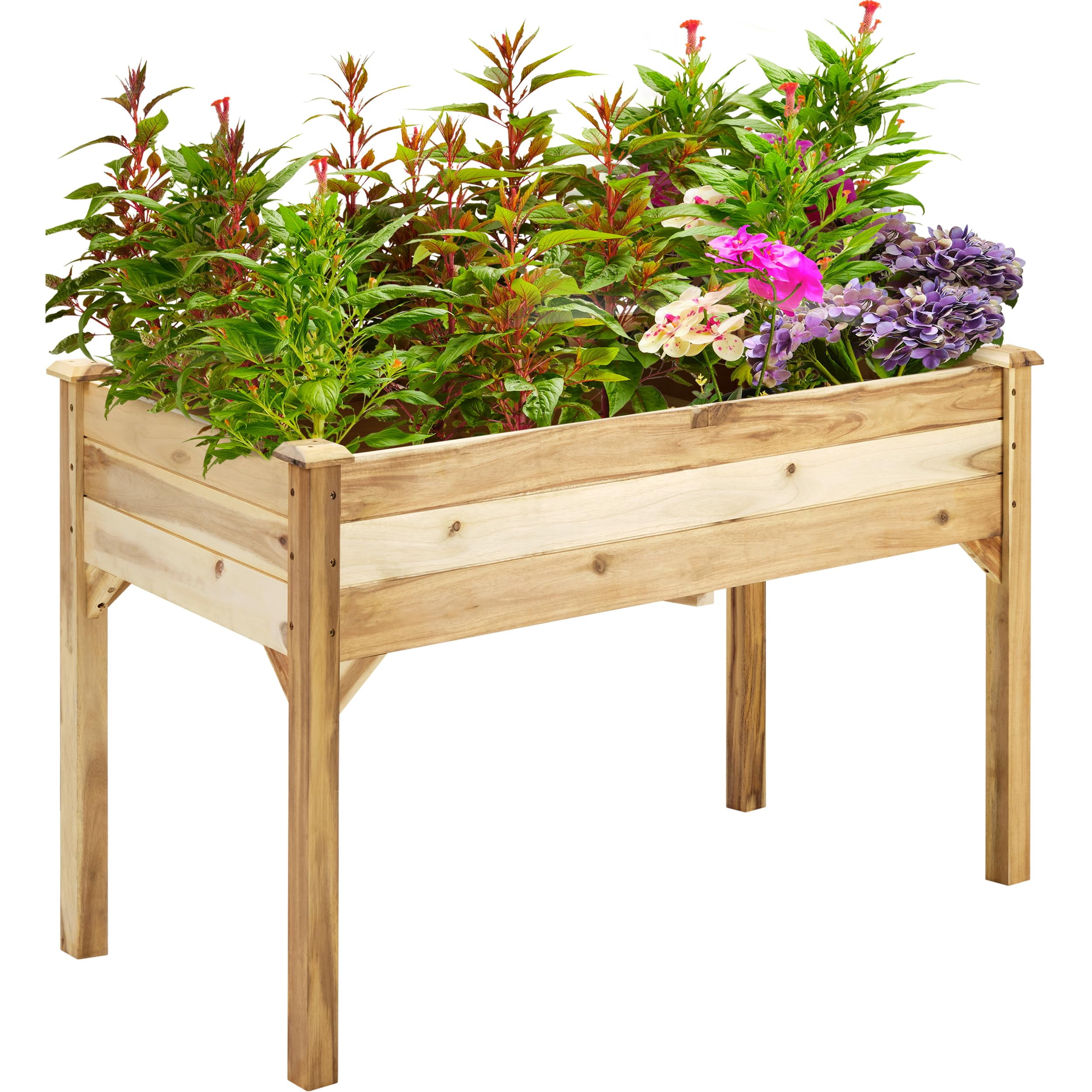 Acacia Wood Raised Garden Bed 48x24x30 Inches Elevated Planter Box with ...