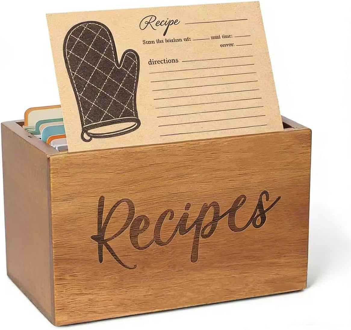Acacia Wood Recipe Organizer - Farmhouse Recipe Holder Storage ...