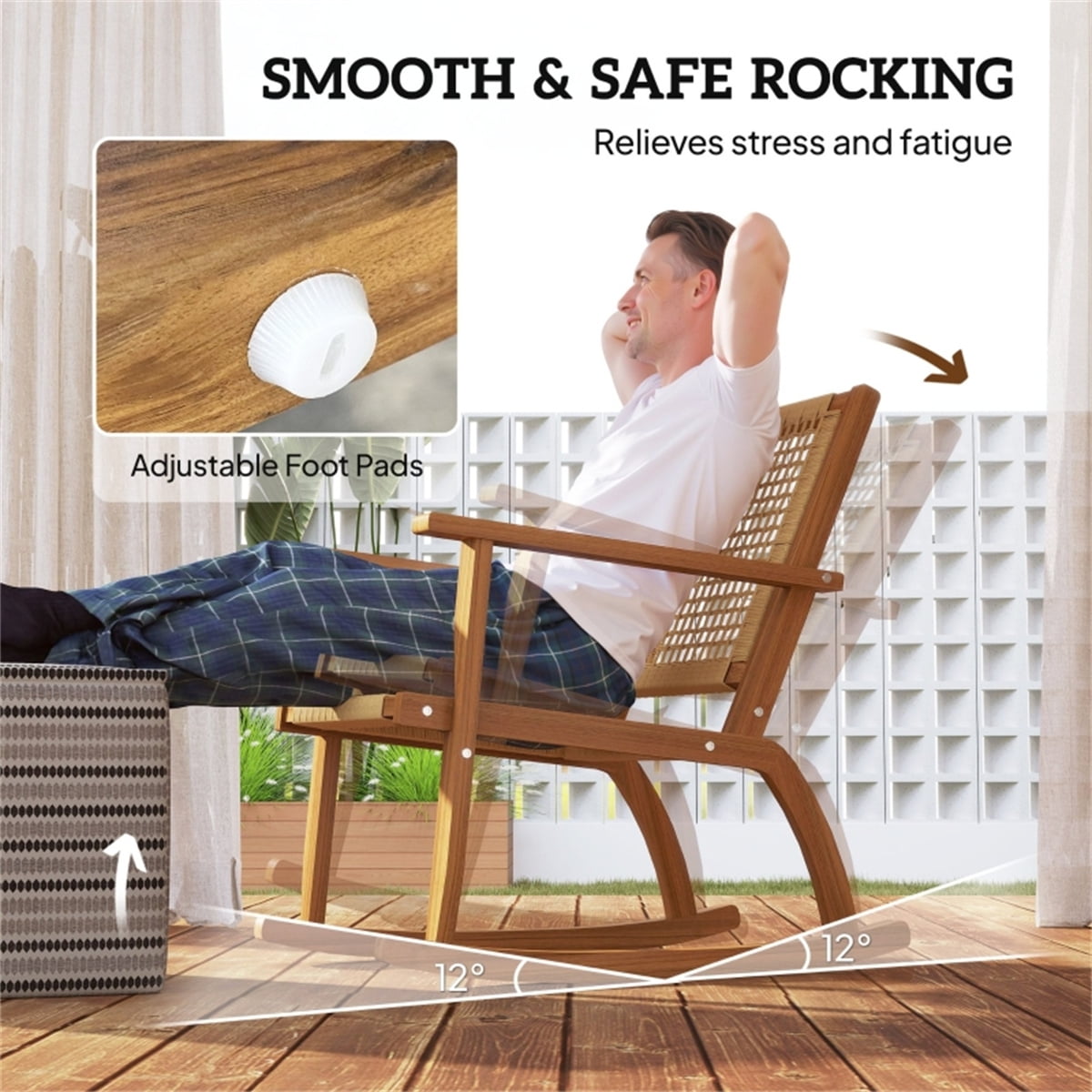 Acacia Wood Rocking Chairs Set of 2 - Khaki Outdoor Patio Rockers with ...