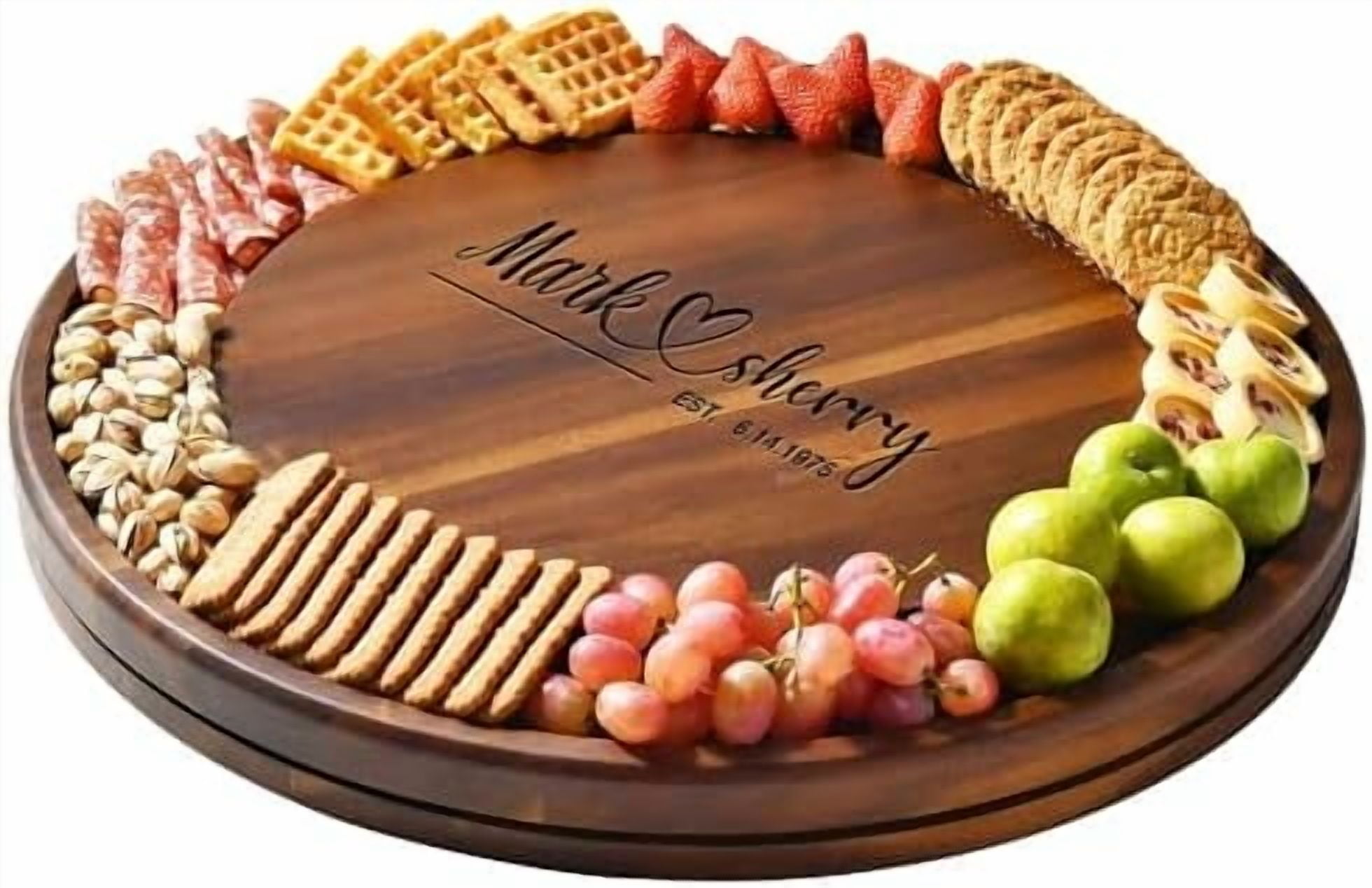 Acacia Wood Rotating Cheese Board – Lazy Susan Charcuterie Platter for ...