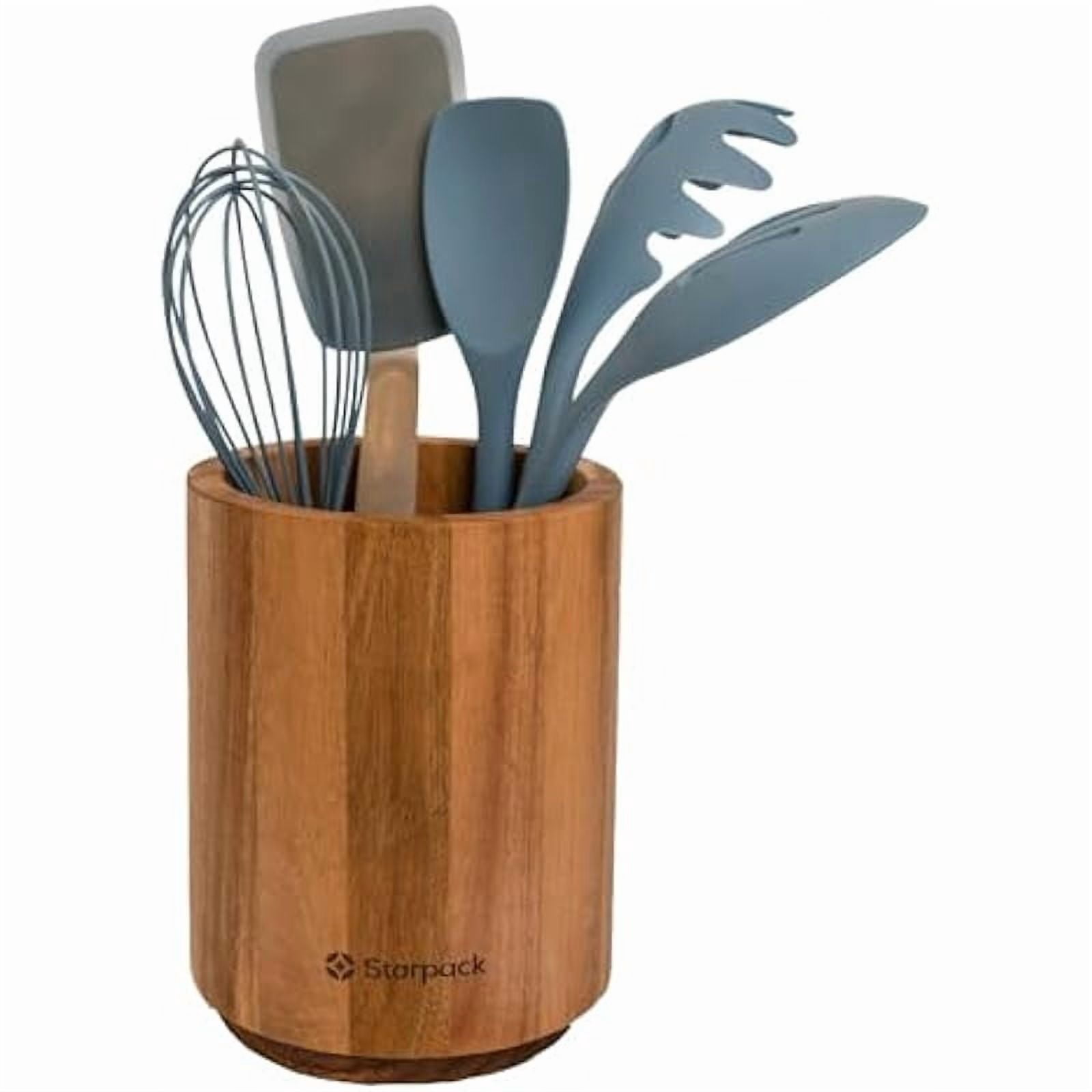Acacia Wood Rotating Utensil Holder, 360° Swivel Kitchen Tool Organizer ...