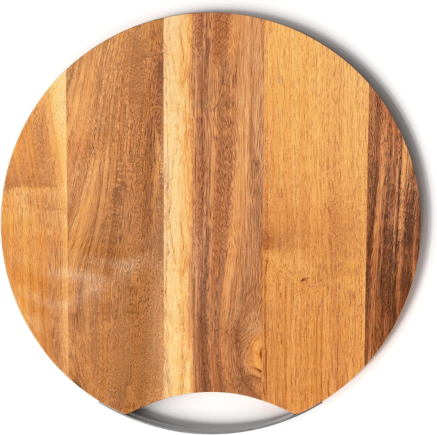 Acacia Wood Round Cutting Board With Metal Accent | Serving Board ...