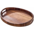 Acacia Wood Round Ottoman Tray – Decorative Serving Tray with Handles ...