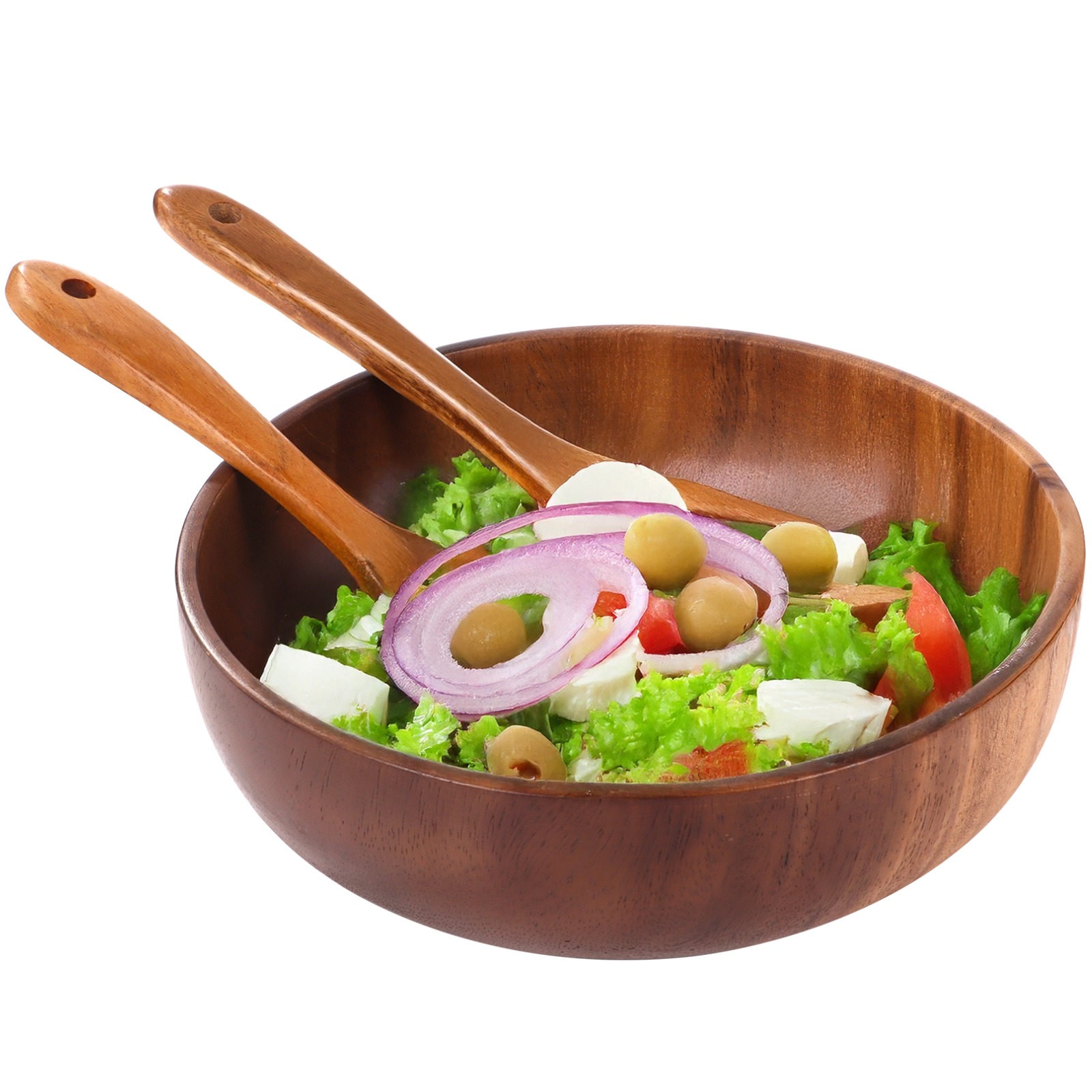 Acacia Wood Salad Bowl Set, Large Wooden Salad Bowl with Serving ...
