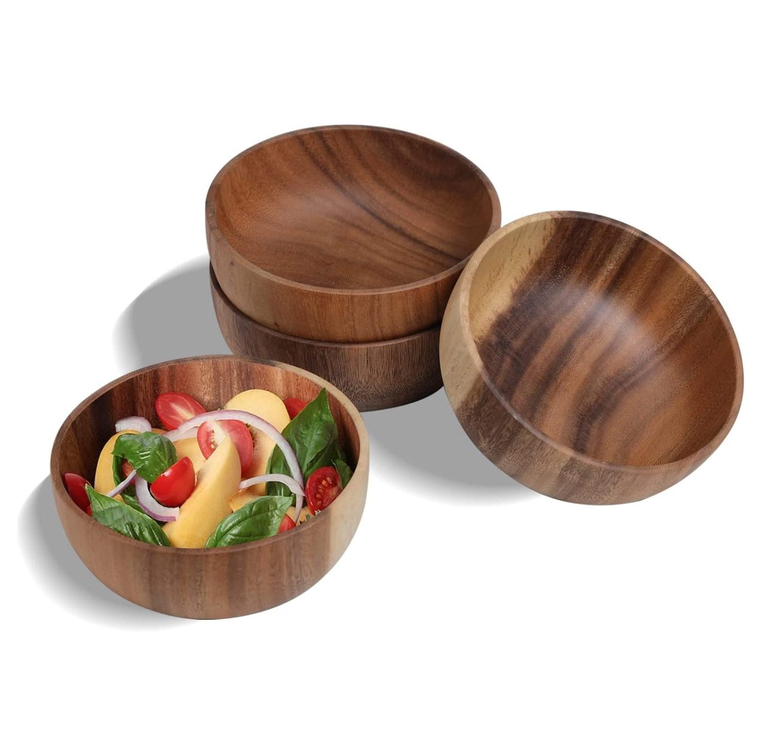 Acacia Wood Salad Bowls 6.3 Inches Set of 4 Individual Large Wood Bowl ...