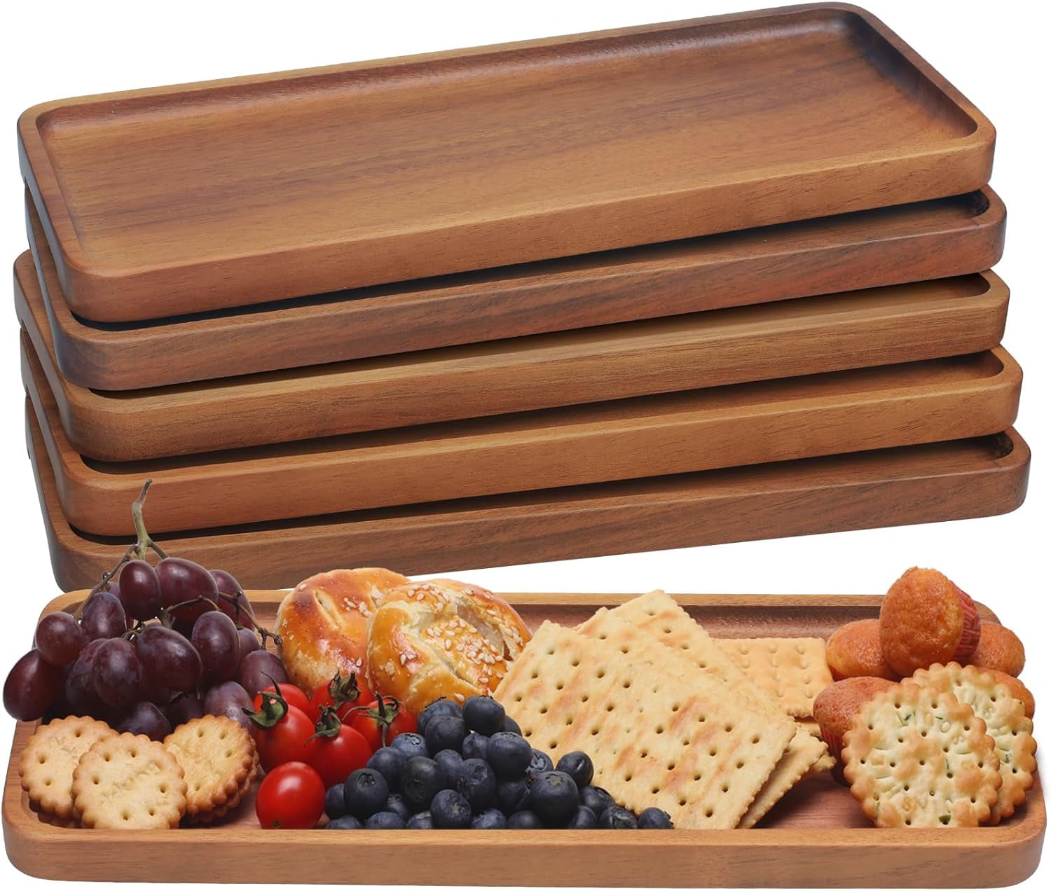 Acacia Wood Serving Platters and Trays - 14" x 5.5" Wooden Mini ...