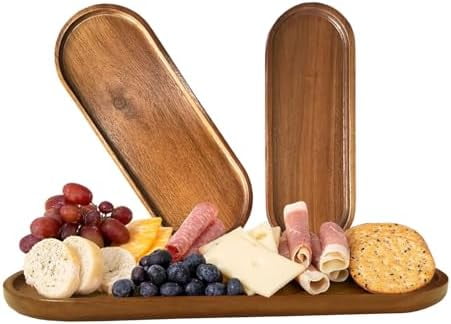 Acacia Wood Serving Platters and Trays (3 Pack) – Rectangular/Oval ...