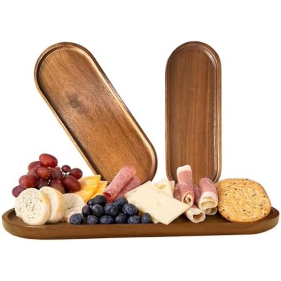 Acacia Wood Serving Platters and Trays (3 Pack) – Rectangular/Oval ...