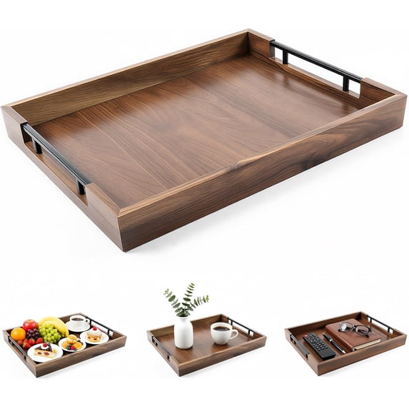 Sasovevga 32"x12" Acacia Wood Serving Tray w/ Metal Handle, Long ...