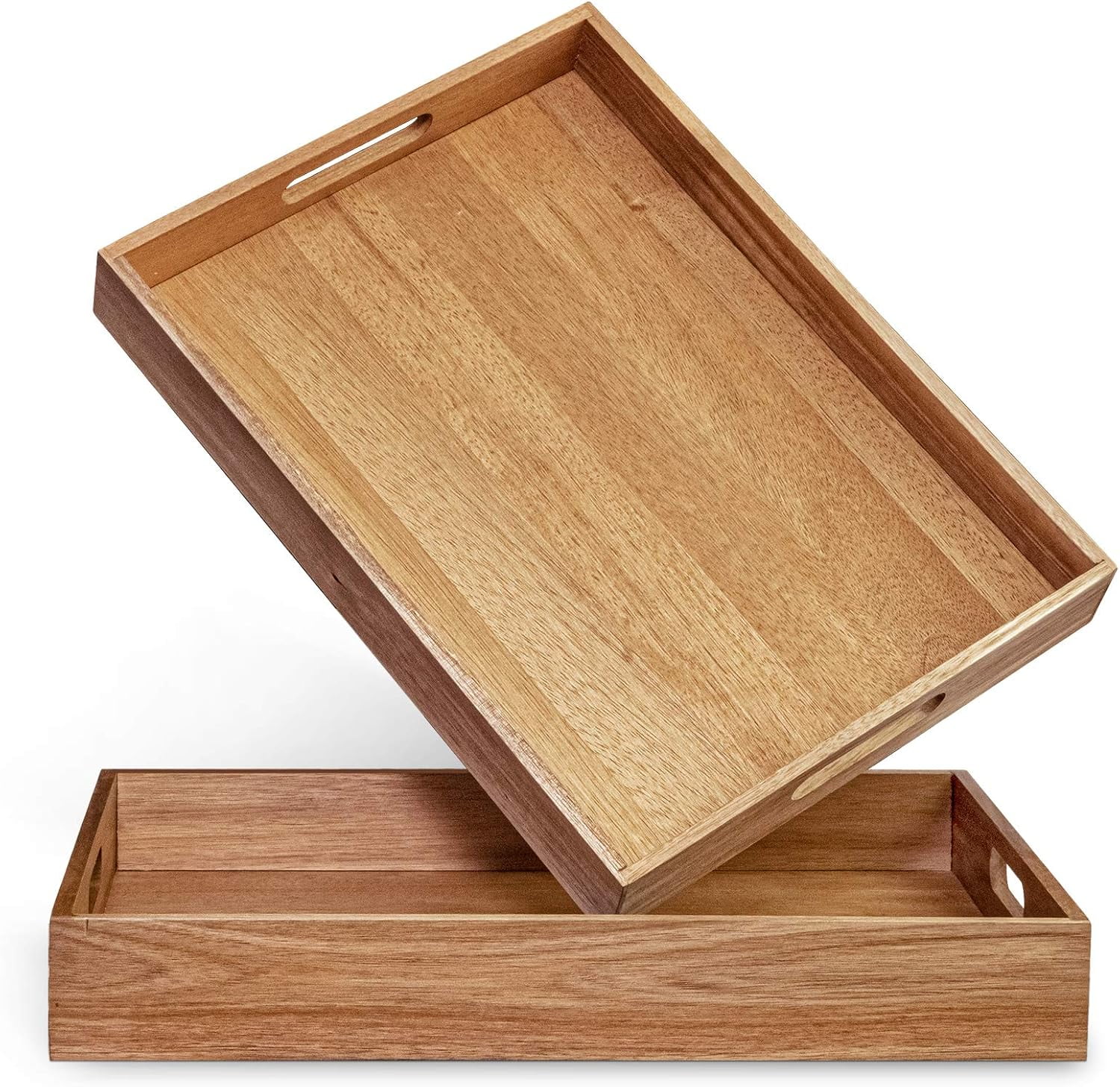 Acacia Wood Serving Tray with Handles (17 Inches) – Decorative Serving ...