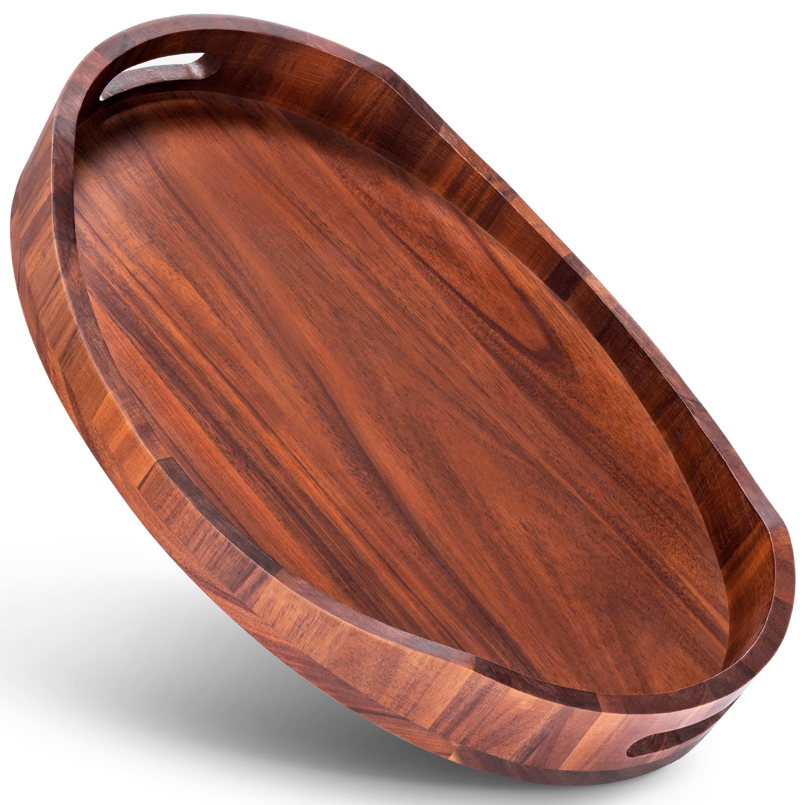 Acacia Wood Serving Tray with Handles, Decorative Ottoman Tray Platter ...