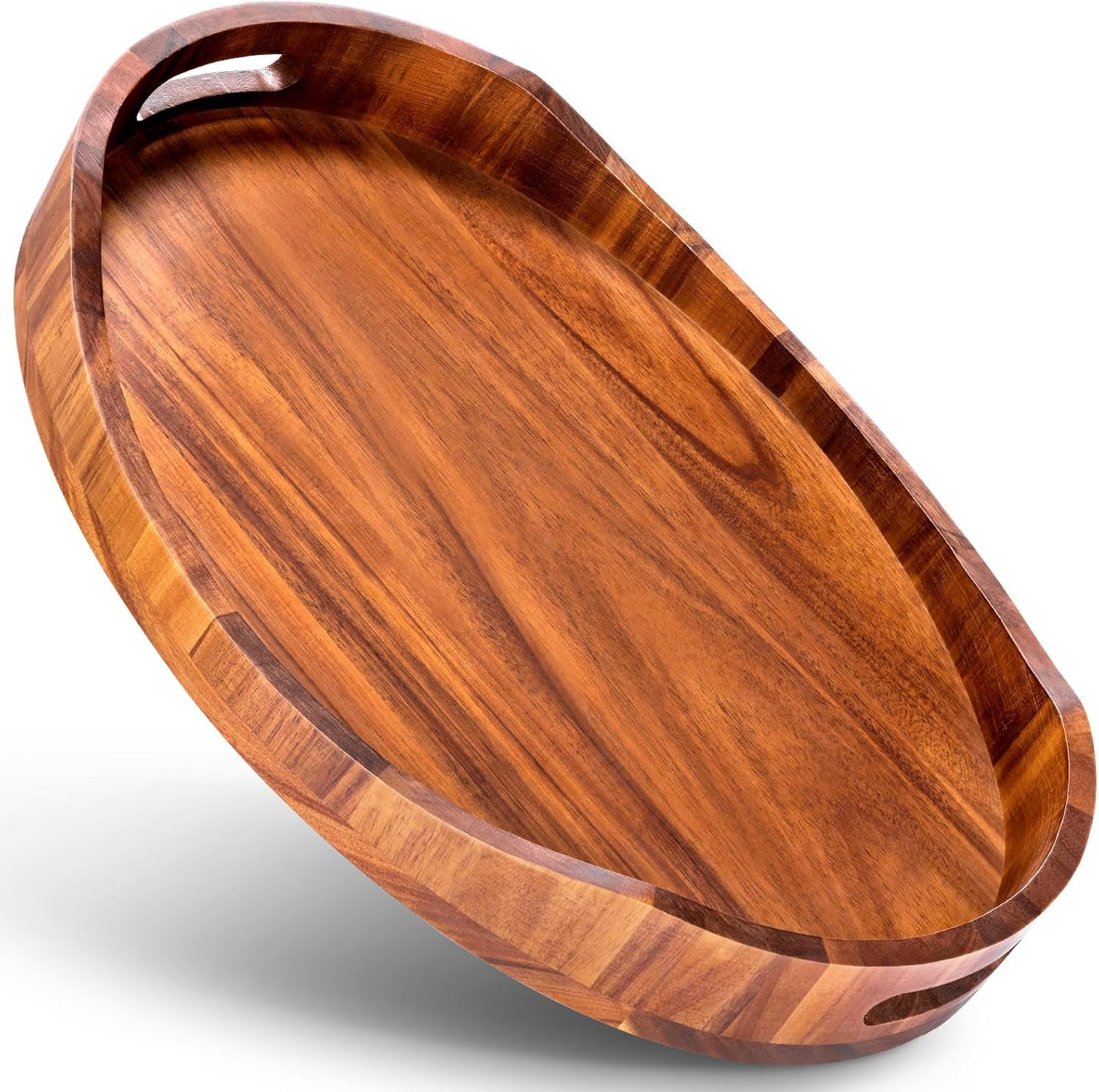 Acacia Wood Serving Tray with Handles, Decorative Ottoman Tray Platter ...