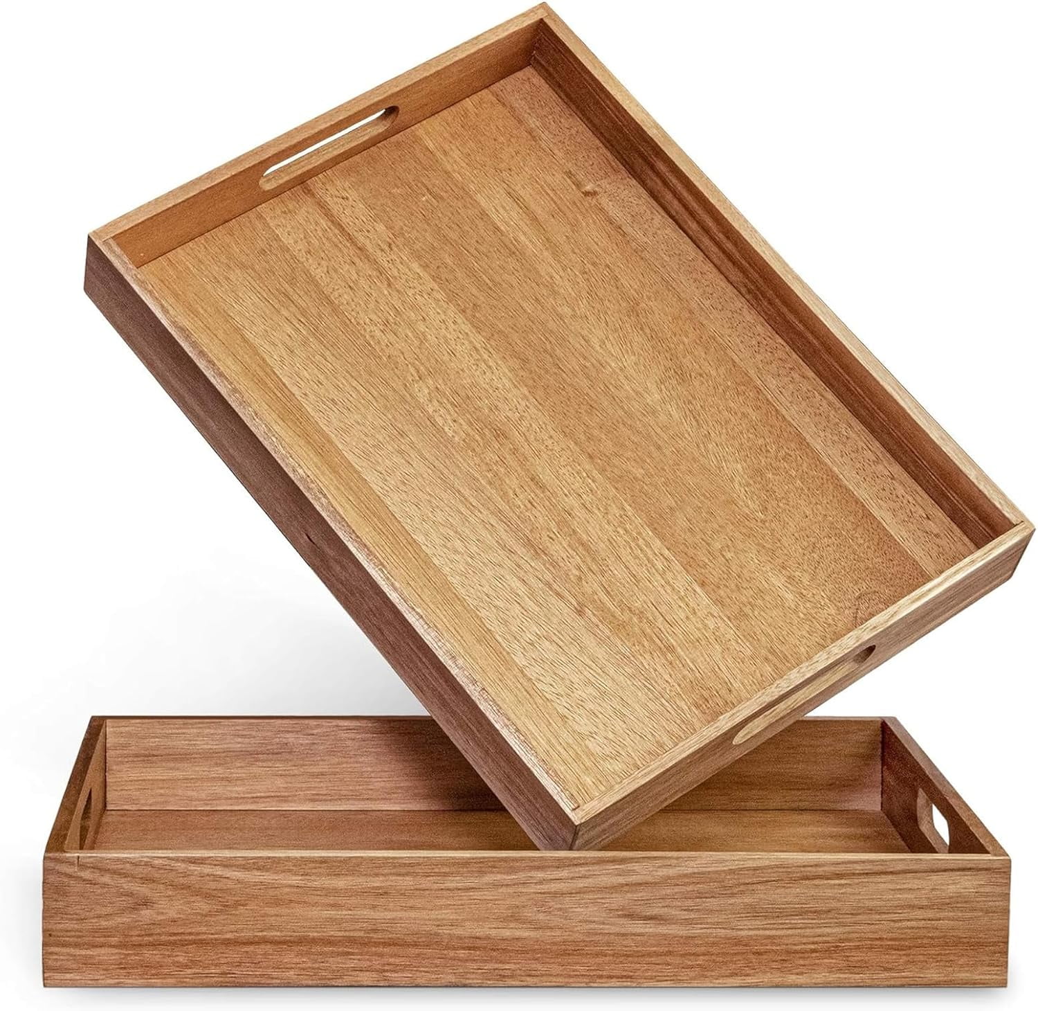 Acacia Wood Serving Tray with Handles Set of 2 – Decorative Serving ...