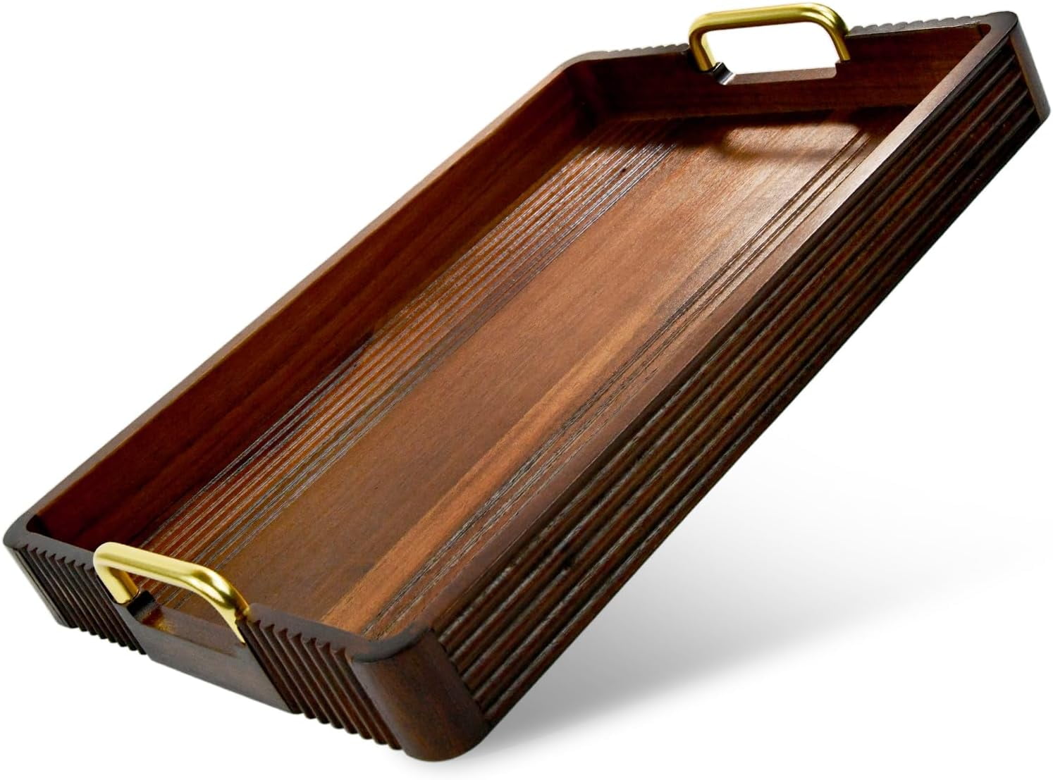 Acacia Wood Serving Tray with Metal Handles\u202F \u2013 17x13in Rustic ...