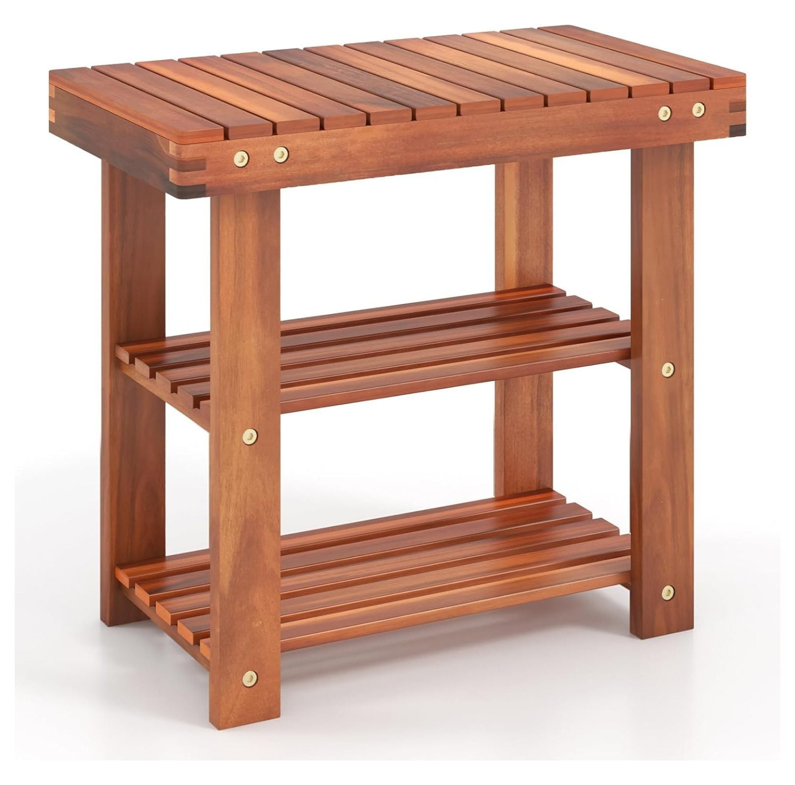 Acacia Wood Shoe Rack Bench, 3 Tier Sturdy Bench, Storage Organizer ...