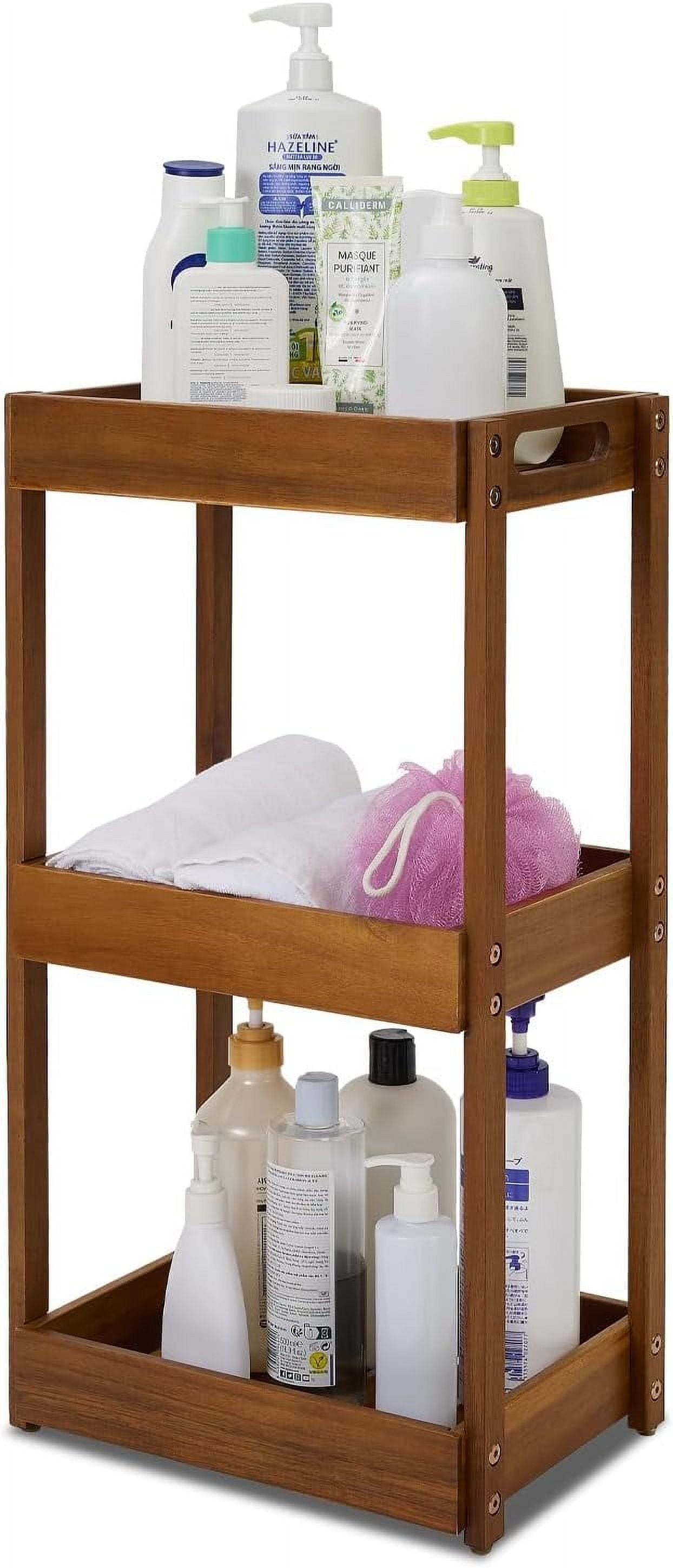 Acacia Wood Shower Caddy, 3 Tier Shower Organizer, Sturdy Corner ...