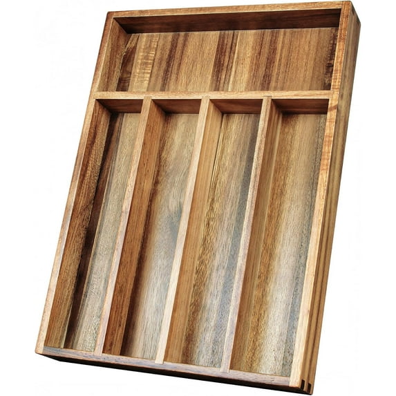 Acacia Wood Silverware Organizer, Kitchen Utensil Drawer Organizer for ...