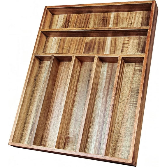 Acacia Wood Silverware Organizer, Kitchen Utensil Drawer Organizer for ...