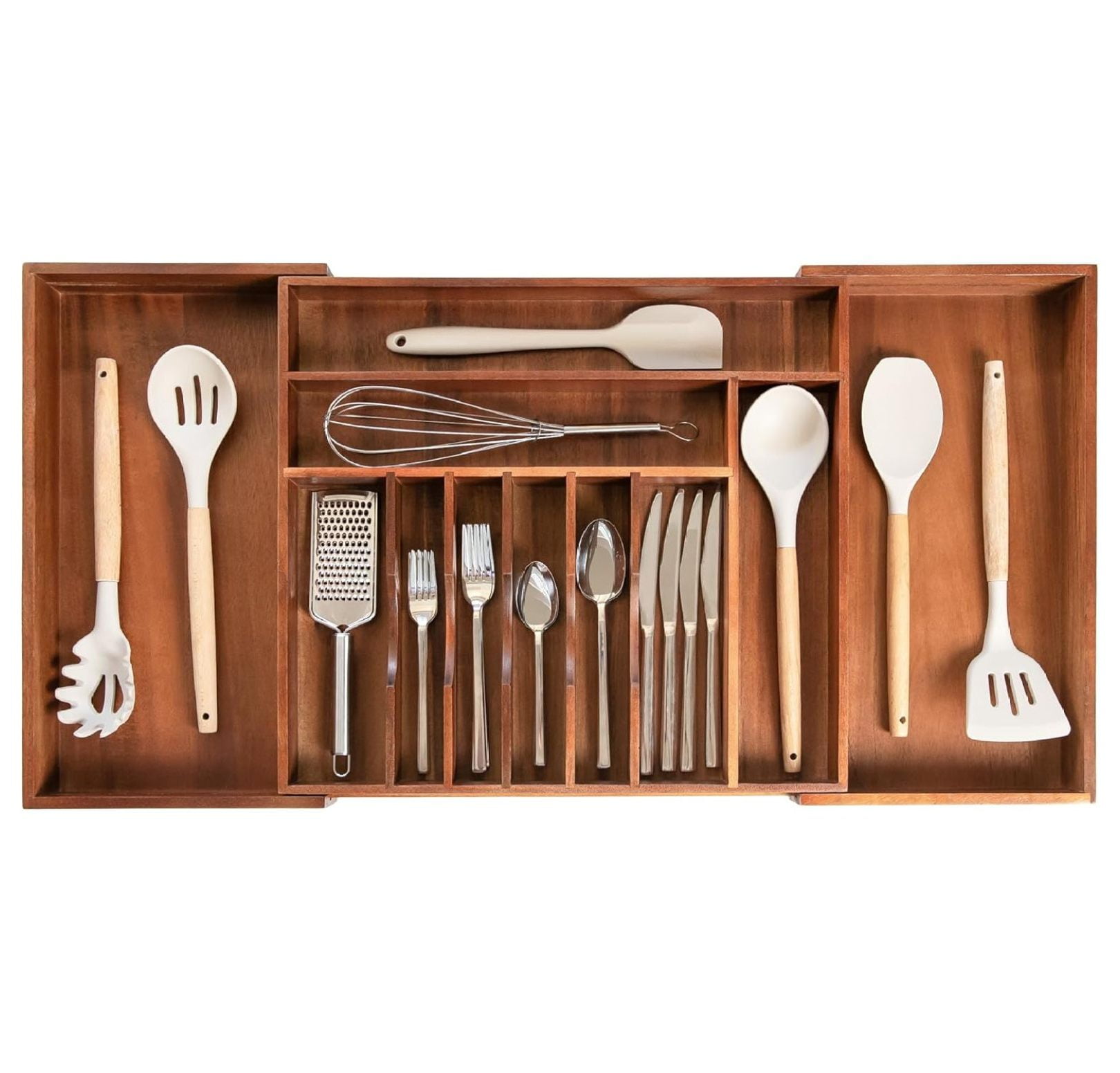 Acacia Wood Silverware Organizer for Kitchen Drawers,Utensil & Flatware ...