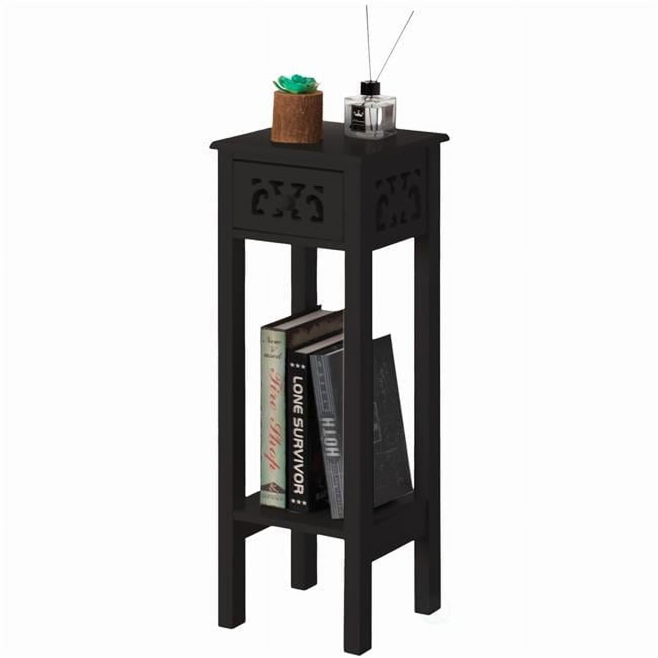 Acacia Wood Slim Bedside Table with Minimalist Design and Space-Saving ...