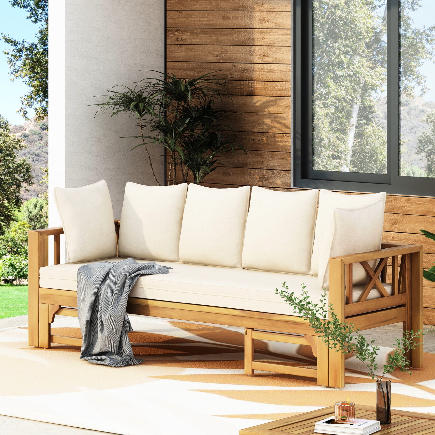 Acacia Wood Sofa Daybed - Durable and Exotic for Outdoor Use - Walmart.com