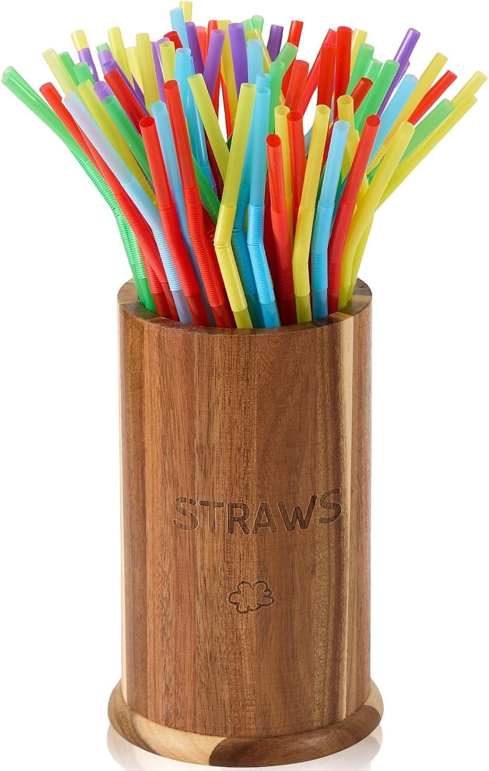 Acacia Wood Straw Holder Dispenser Organizer for Counter, Coffee Bar ...