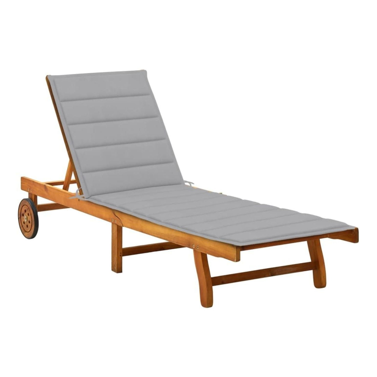 Acacia Wood Sun Lounger with Cushion - Outdoor Patio Chaise Lounge ...