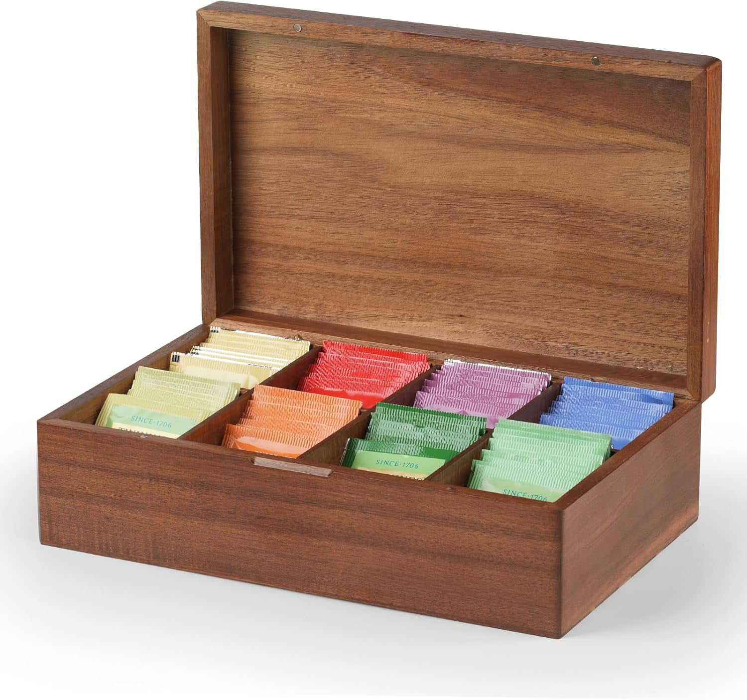 Acacia Wood Tea Bag Organizer, 8 Compartments Tea Box Organizer Storage ...