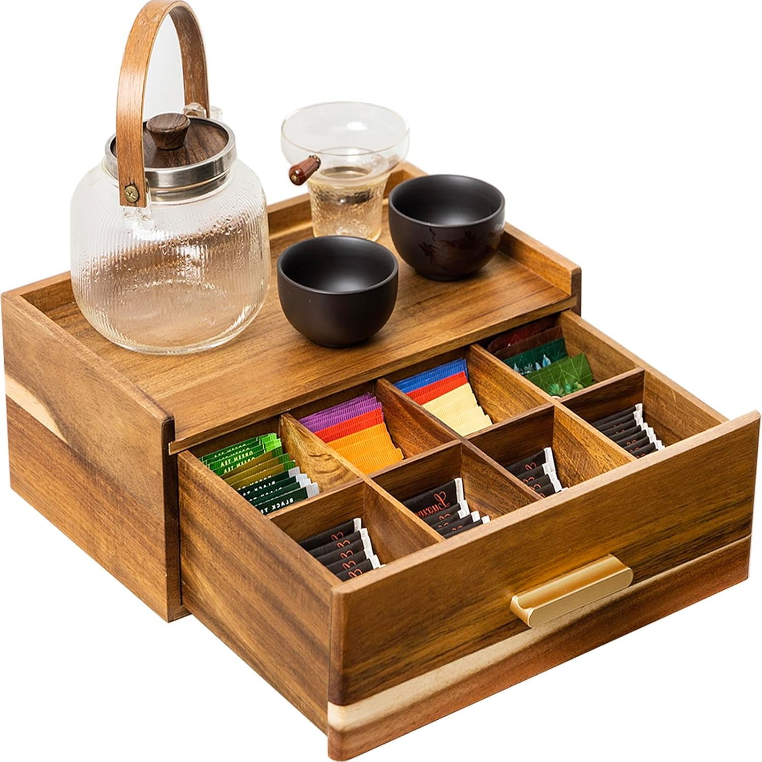 Acacia Wood Tea Bag Organizer, Tea Organizers and Storage Box, Tea ...