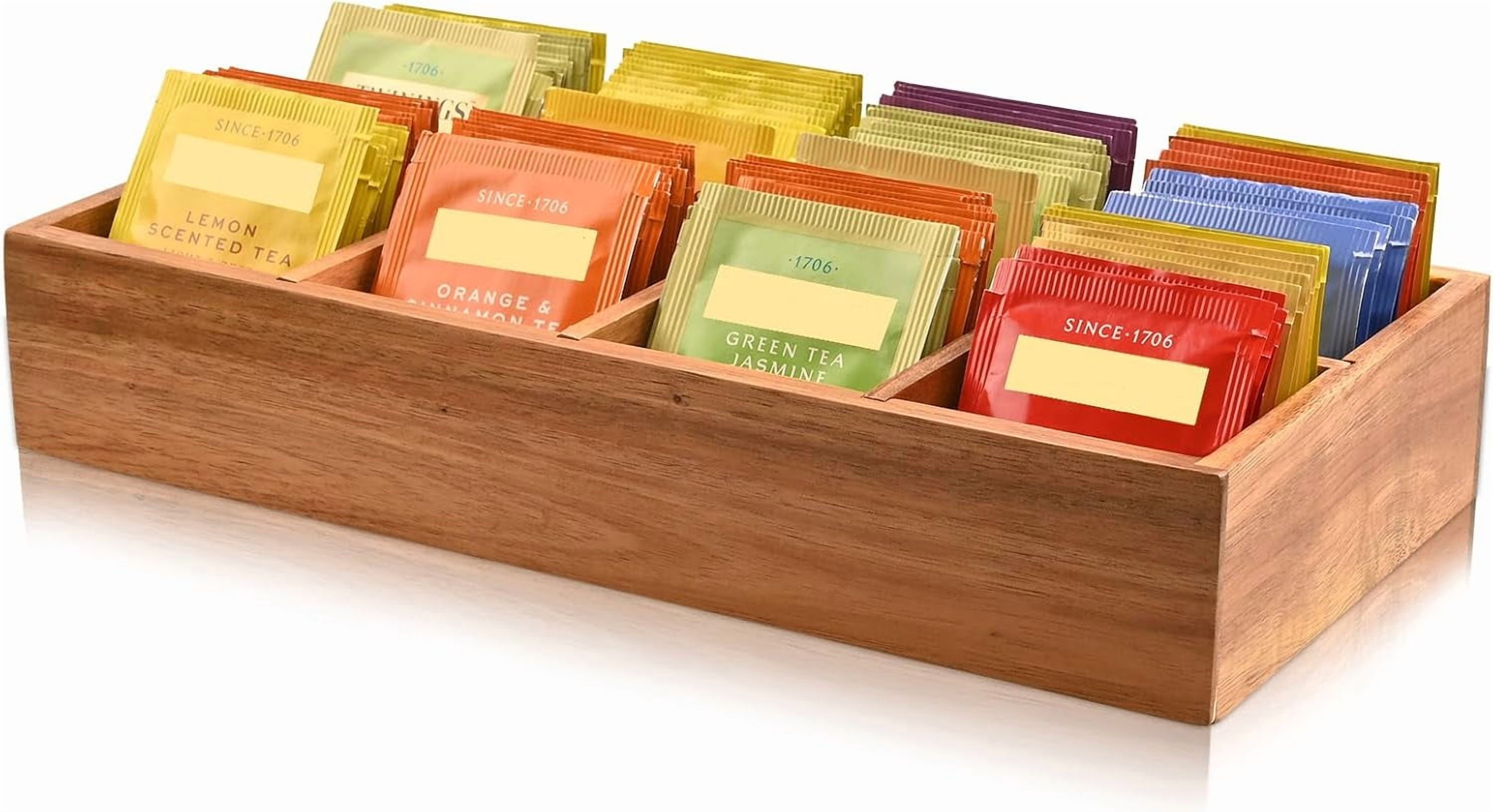 Acacia Wood Tea Bag Organizer with 8 Slots – Tea Bag Holder and Tea ...