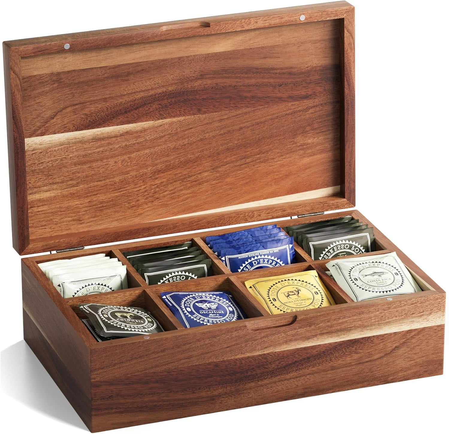 Acacia Wood Tea Bag Organizers, Tea and Sugar Packet Storage Chest with ...