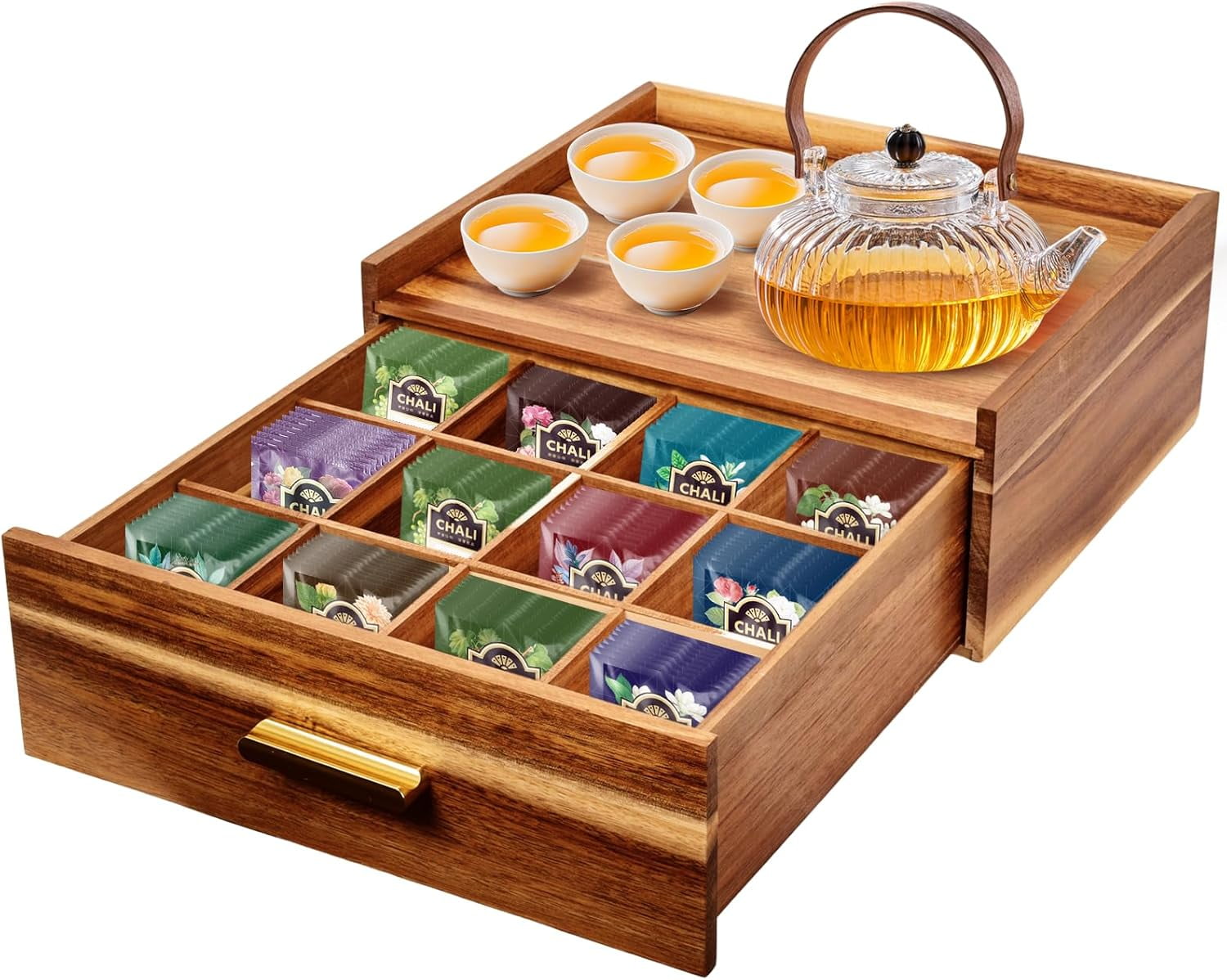 Acacia Wood Tea Holder Organizer,Tea Box Organizer Storage Box,Tea ...