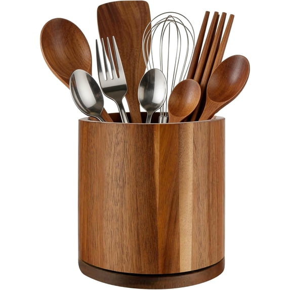 Acacia Wood Utensil Holder 360°Rotating Anti-Tip Design for Kitchen ...